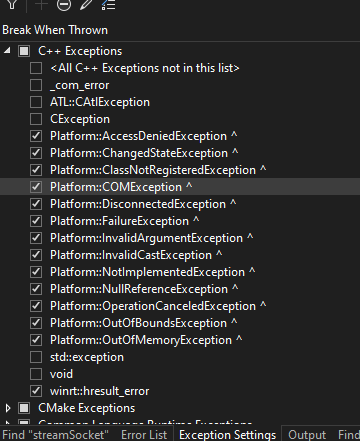 Handling stream socket errors in UWP c++winRT - Microsoft Q&A