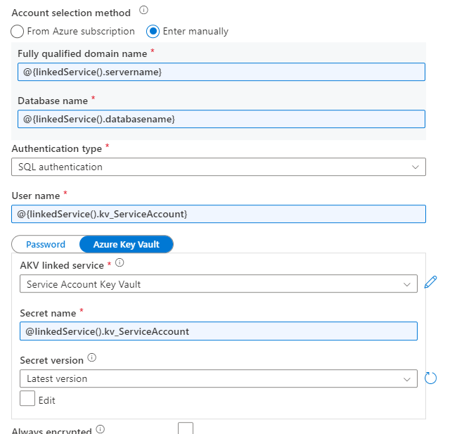 Parametrize Azure Key Vault Secret Name For Synapse Sql Db Microsoft Qanda