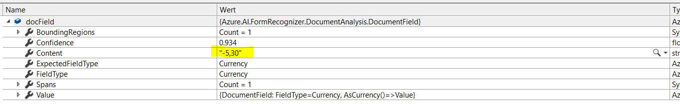 Form Recognizer Invoice Model - Documentfield Value Currency - Problem with negative Values ...