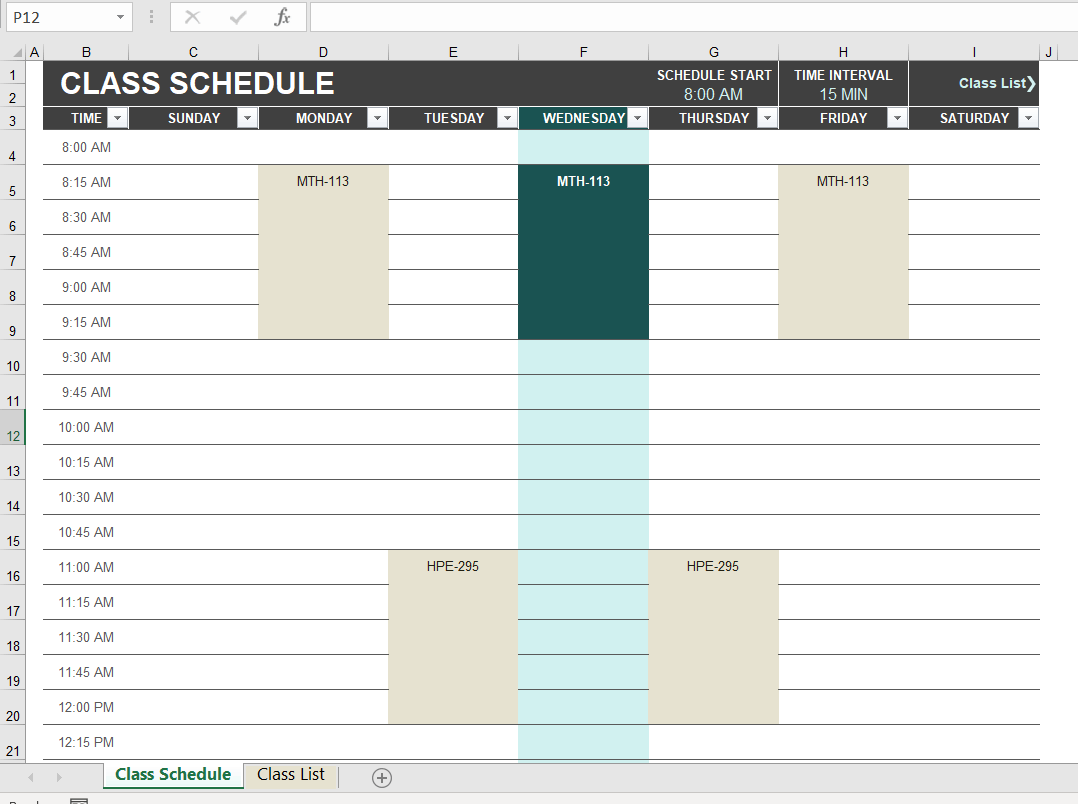 Color changes Excel Student Schedule Template - Microsoft Q&A