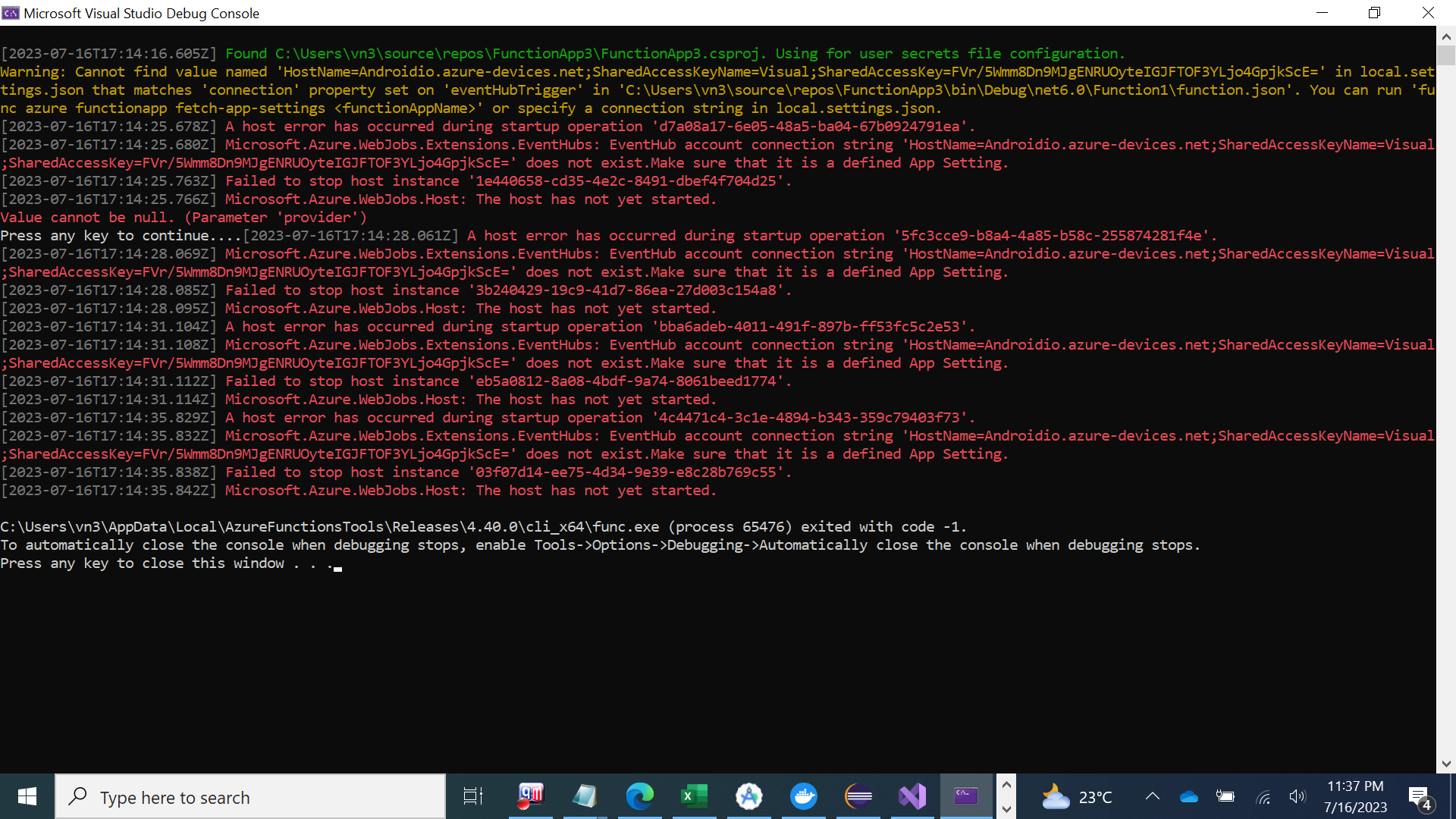 Error while trying to connect to a device on azure using Visual Studio - Microsoft Q&A