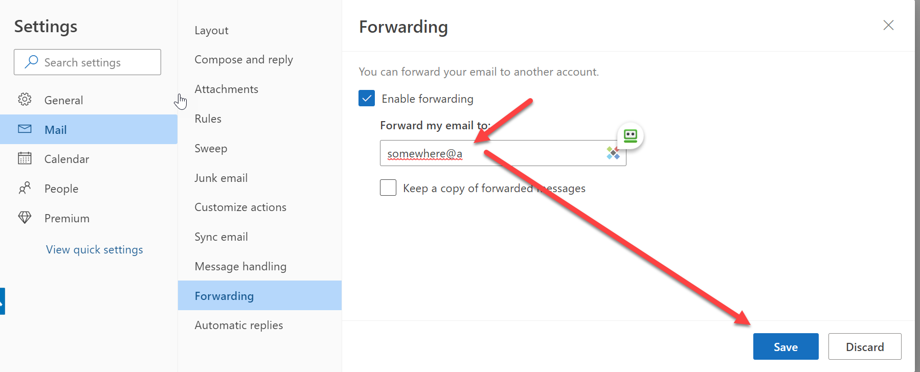 Can't save email forwarding settings on OWA - Microsoft Q&A