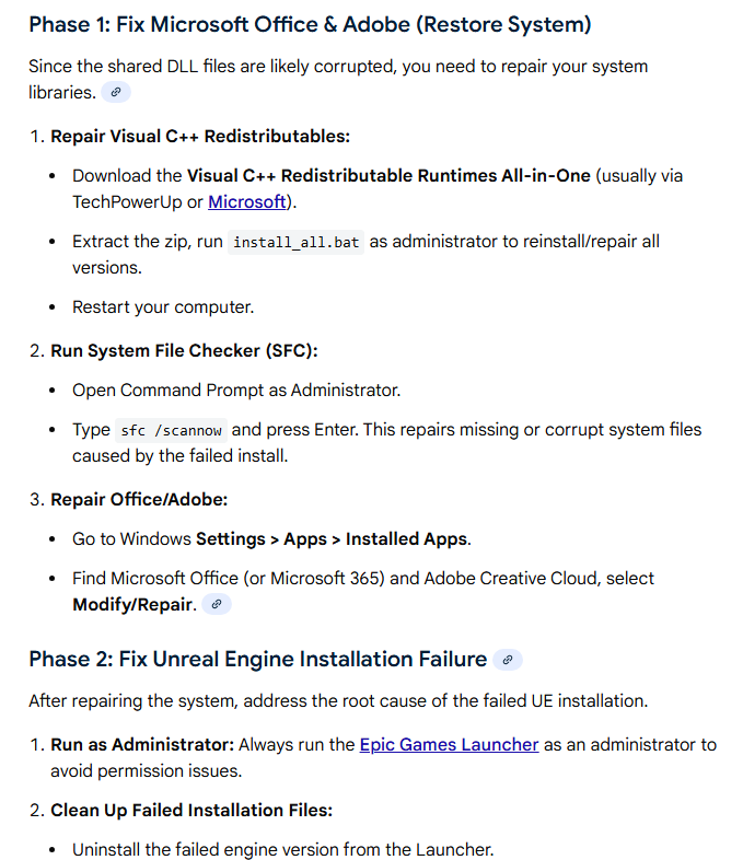 failed install of Unreal engine corrupted outlook desktop and acrobat ...