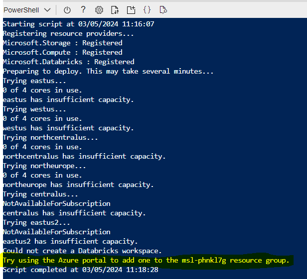 Comment Réussir à Créer Un Workspace Azure Databrick Avec Powershell Microsoftlearning 9421