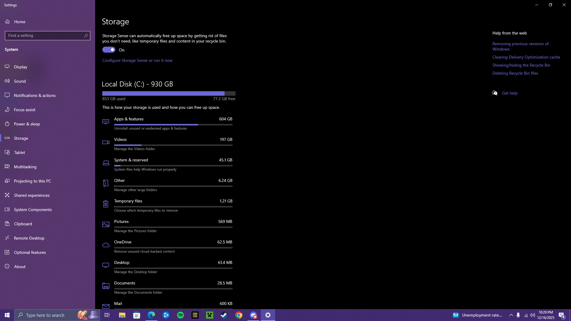My PC says I have too much storage to download anything, but the GB ...