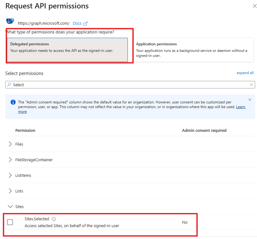 I would like to know how to restrict sites using "Sites.Selected ...