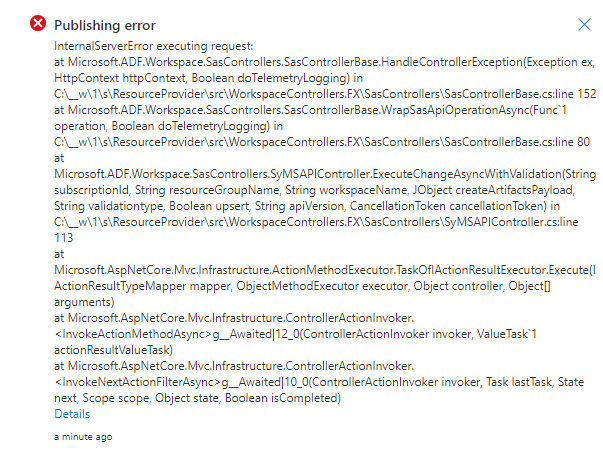 Azure Synapse Analytics: Publishing error Error while publishing ...