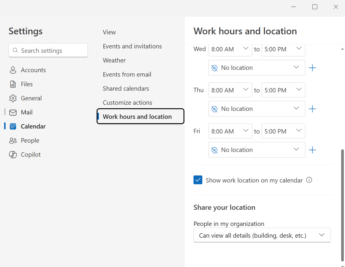 My work calendar is showing white during non work hours - Microsoft Q&A