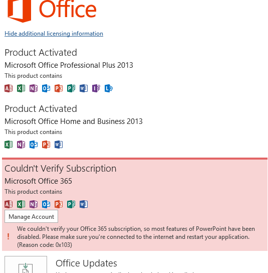 Office fails to start; Visual Basic Error; Missing License info; Can't ...