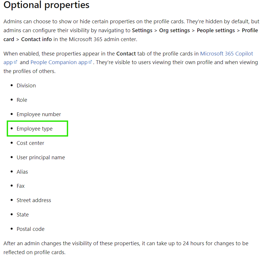 Person info on profile cards - Microsoft Q&A