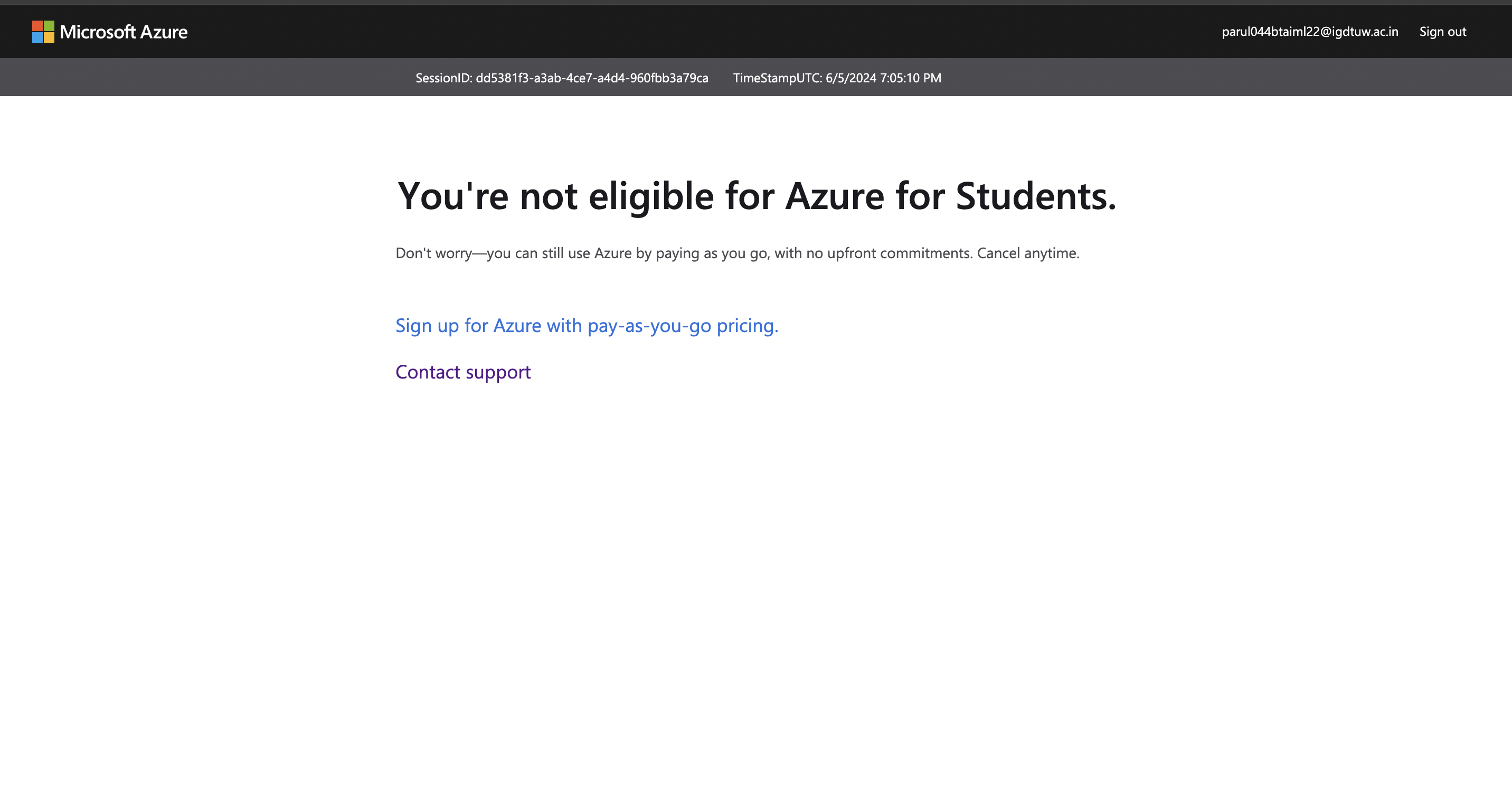 GitHub Student Pack / Azure Student - Microsoft Q&A