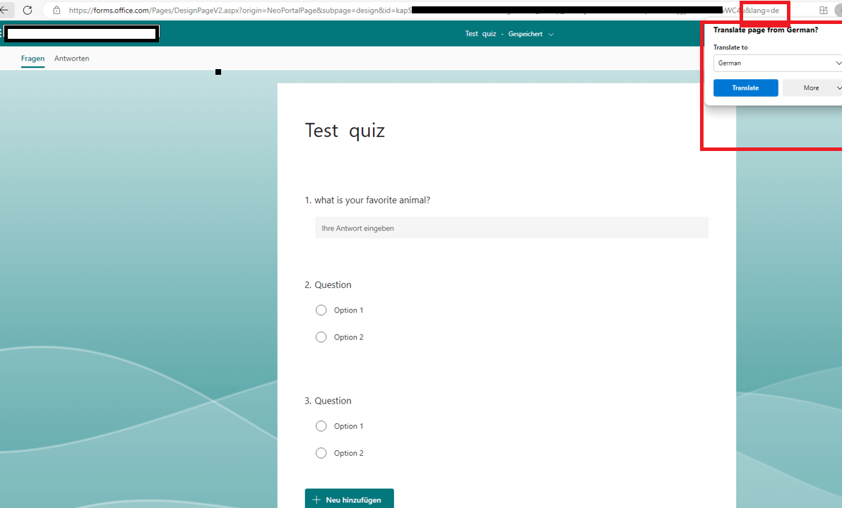 How to translate a quiz in MS Forms into different languages ...
