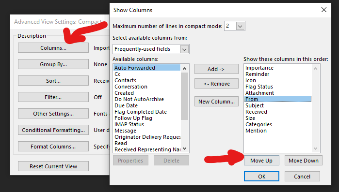 Title of my emails in the Reading Pane in Outlook displays the 'From ...