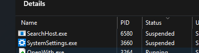 ShellExperienceHost.exe, SearchHost.exe and LockApp.exe were marked as "Suspended." - Microsoft Q&A