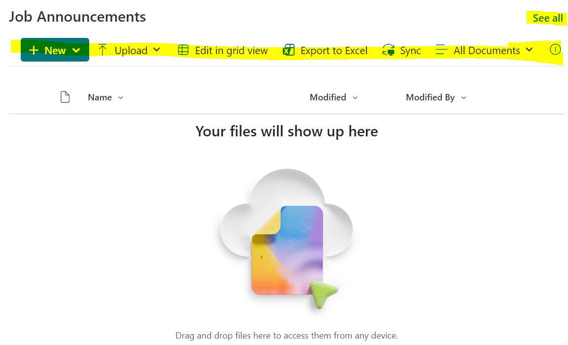 How to add a new document library without the ribbon "+ New, Upload ...