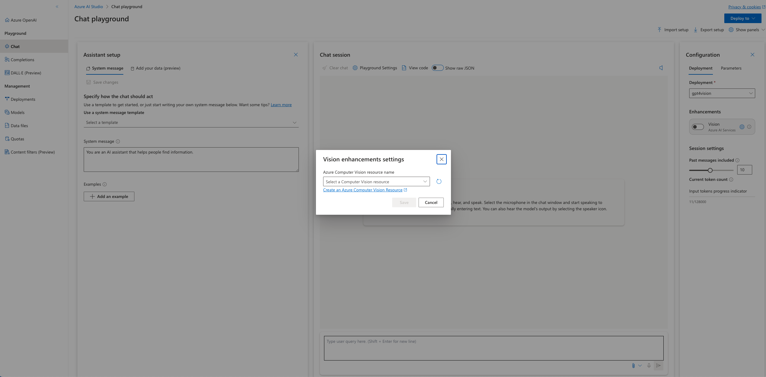 Azure OpenAI - GPT4 + Vision playground. Cannot activate enhanced ...