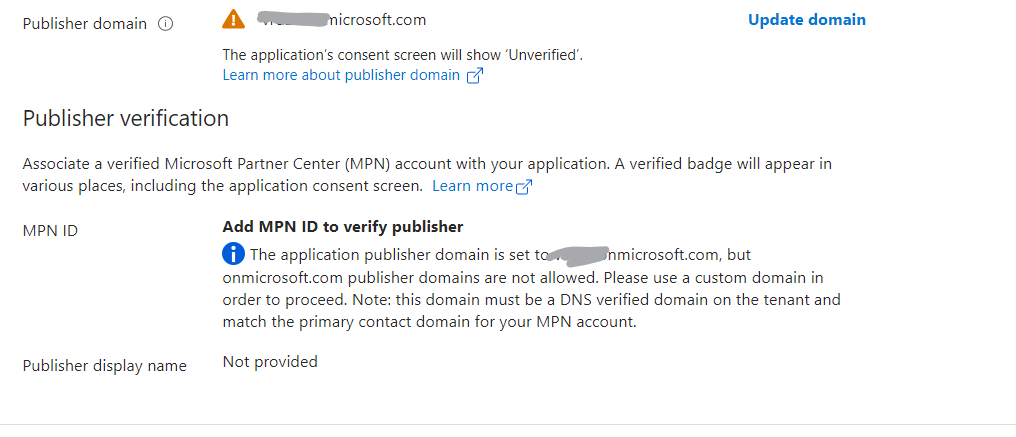 App Registration > Branding & properties: MPN ID button/input not visible - Microsoft Q&A