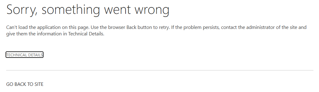 Error message: Error: Error initializing application. Error: TypeError ...