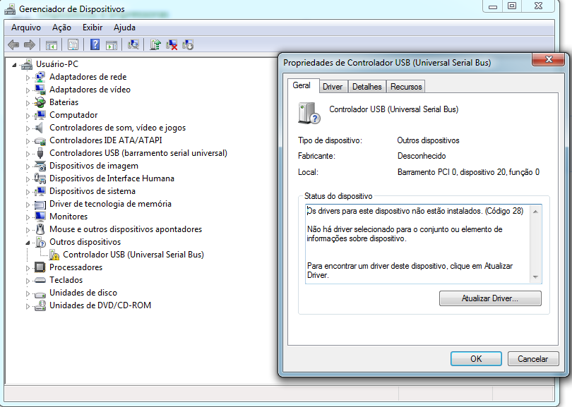 Controlador USB (unversal serial bus) - Driver faltando. - Microsoft Q&A