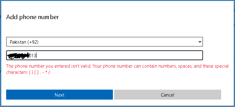 Unable to add Phone Number in Microsoft Account - Microsoft Q&A