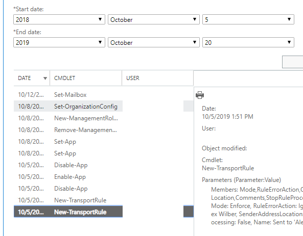 transport rule creation date - Microsoft Q&A