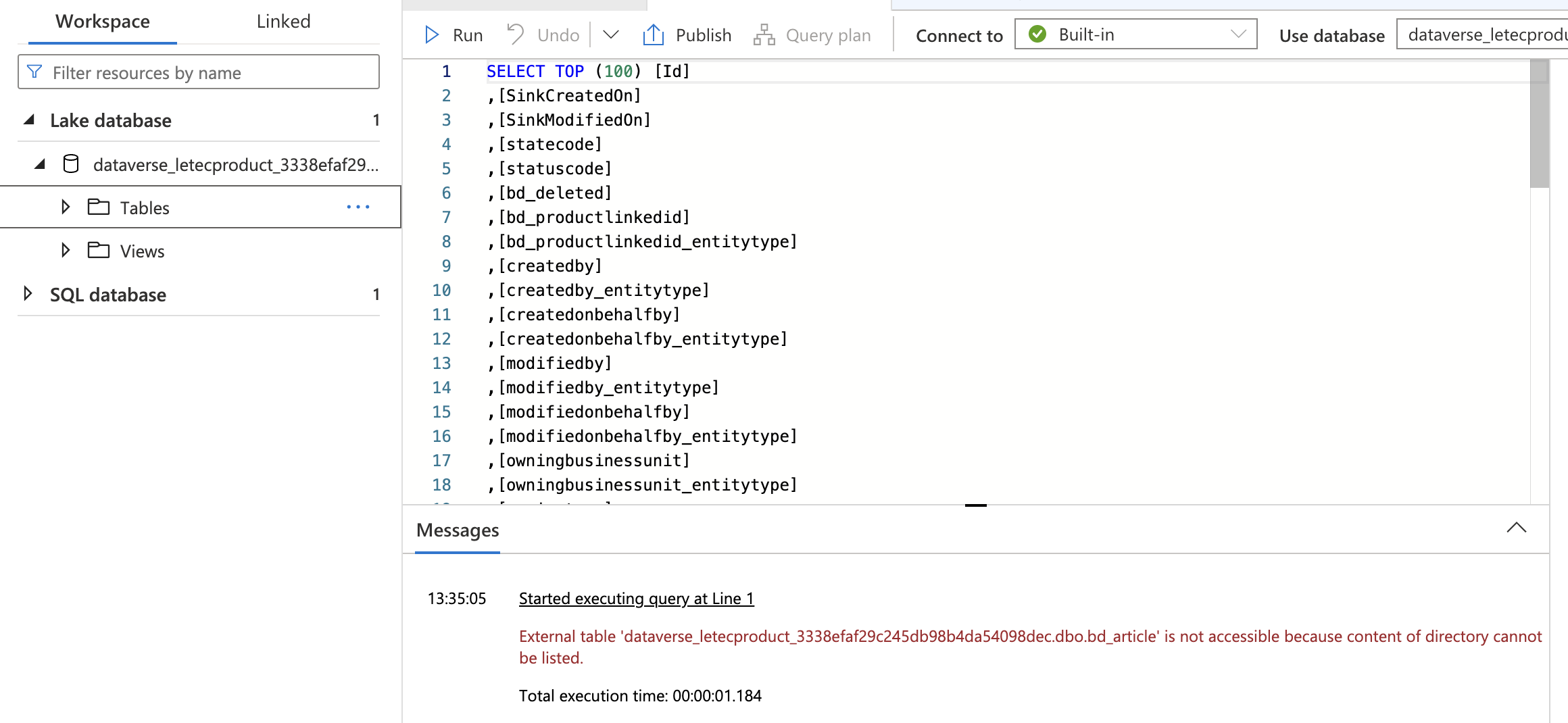 Error accessing Tables in Lake Database - Microsoft Q&A Error accessing Tables in Lake Database - Microsoft Q&A