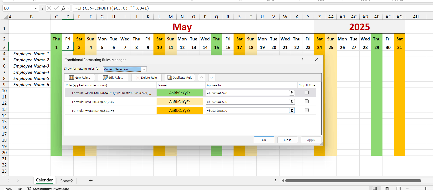 How do I use conditional formatting on a linear calendar? - Microsoft Q&A