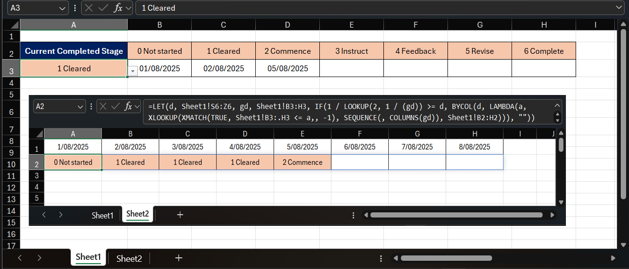 Using excel to automate project stage based upon dates - Microsoft Q&A