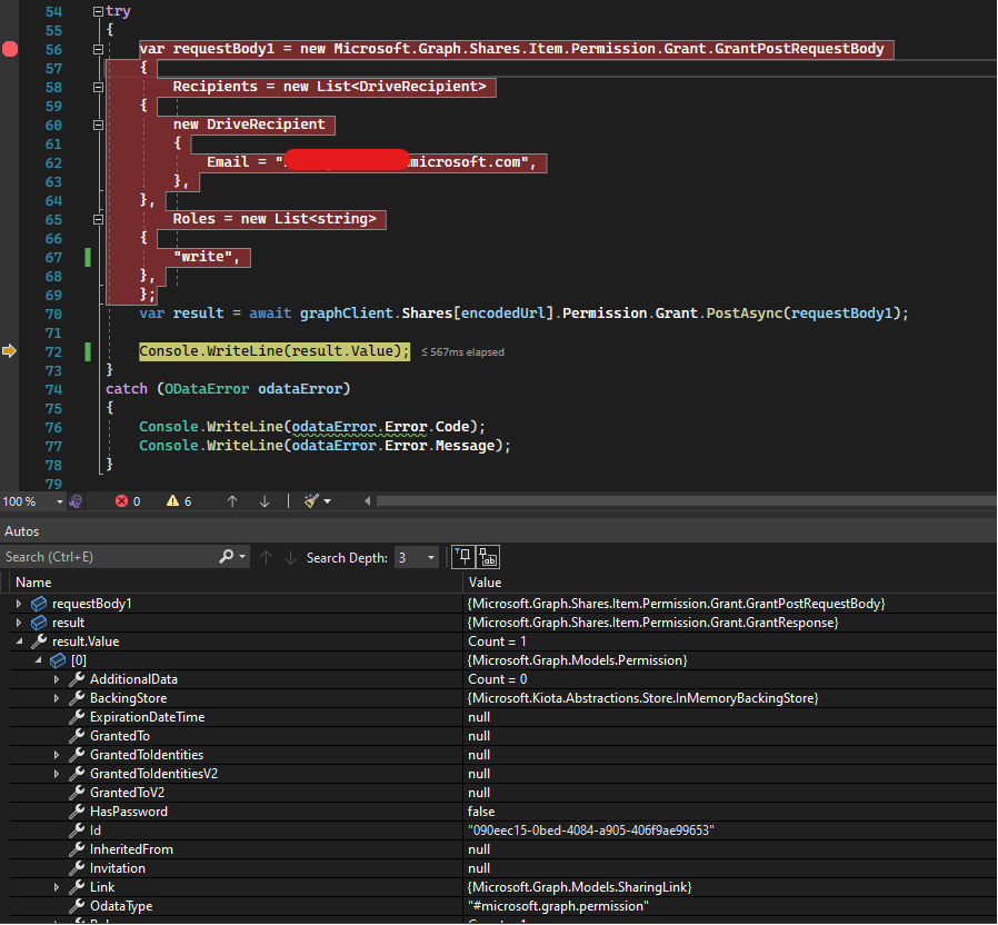 Grant Access To A Sharing Link In Graph Api Using Application Access