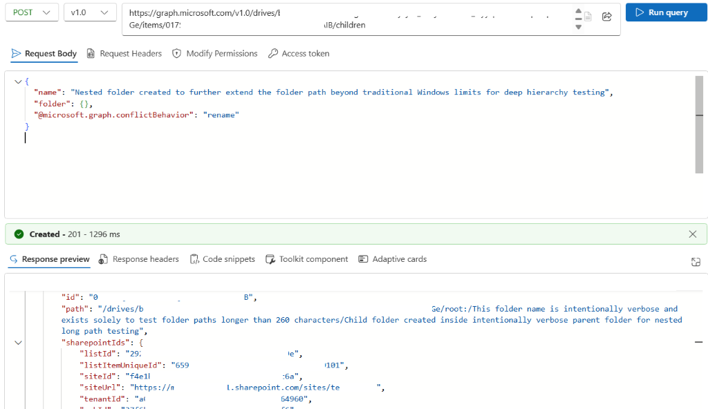 Microsoft Graph API enforces path length limit on create but not on ...