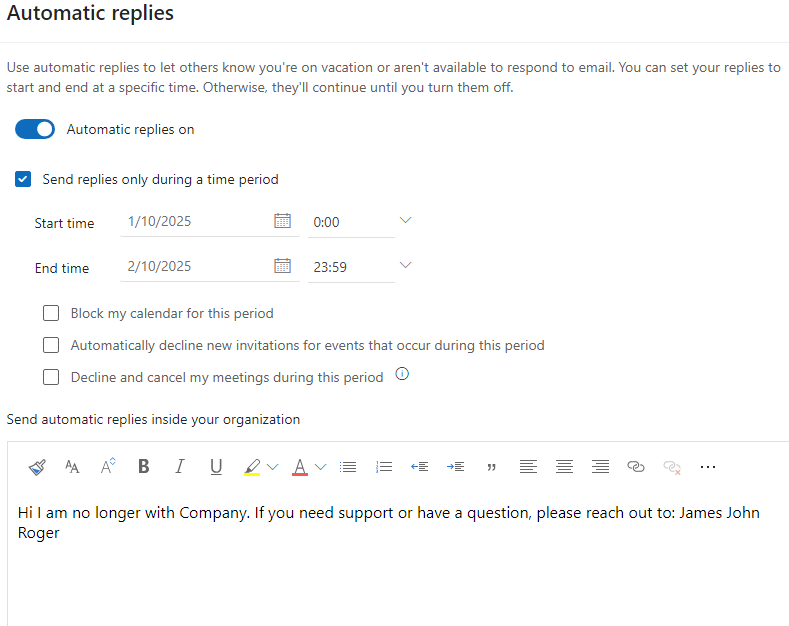 Set-MailboxAutoReplyConfiguration - Microsoft Q&A