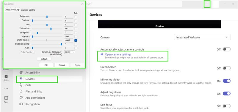 Camera settings disappeared from MS Teams. Camera controls in Windows ...