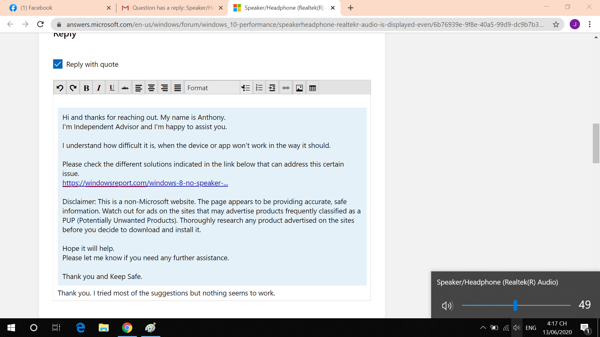 Speaker/Headphone (Realtek(R) Audio) is displayed even when headphone ...