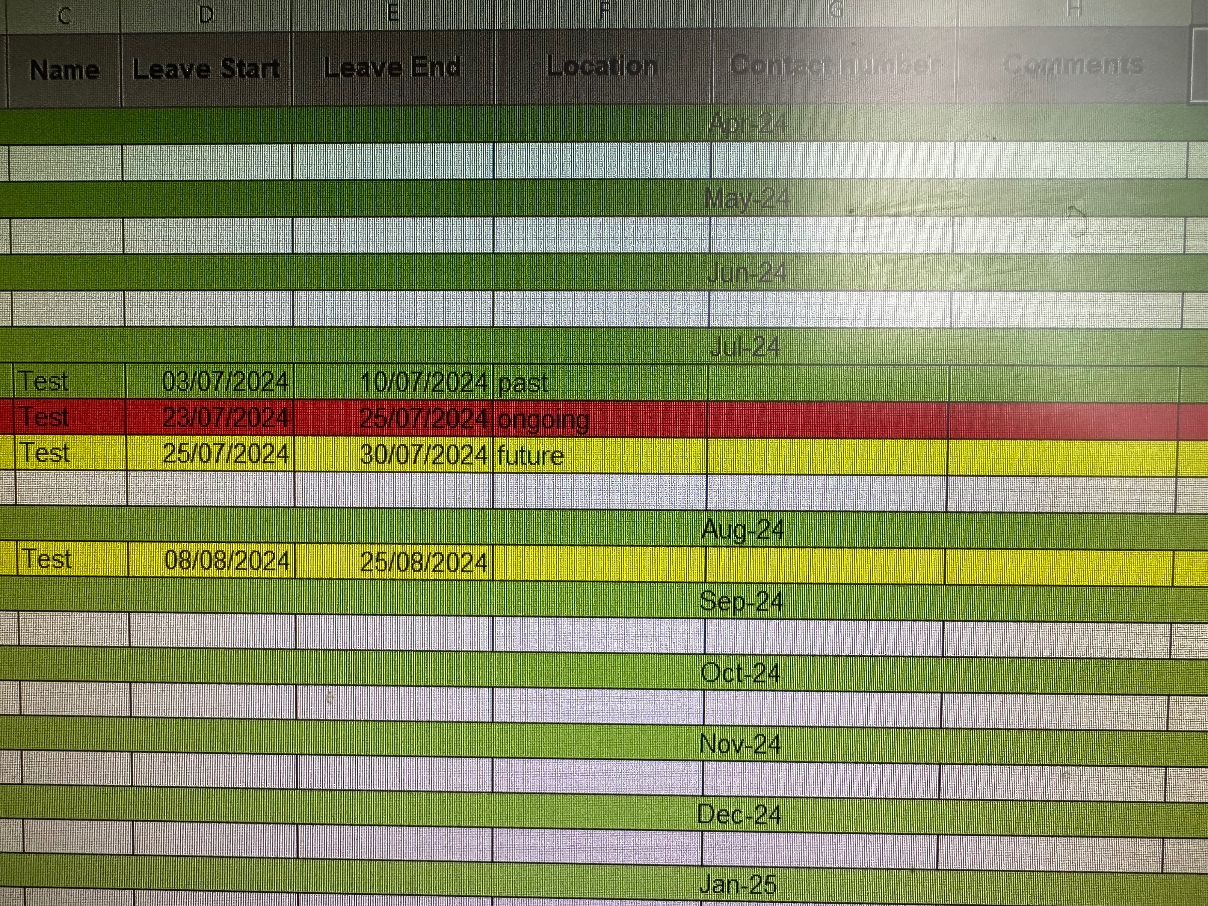 How do I format cells to change colour based on if the date range shown ...