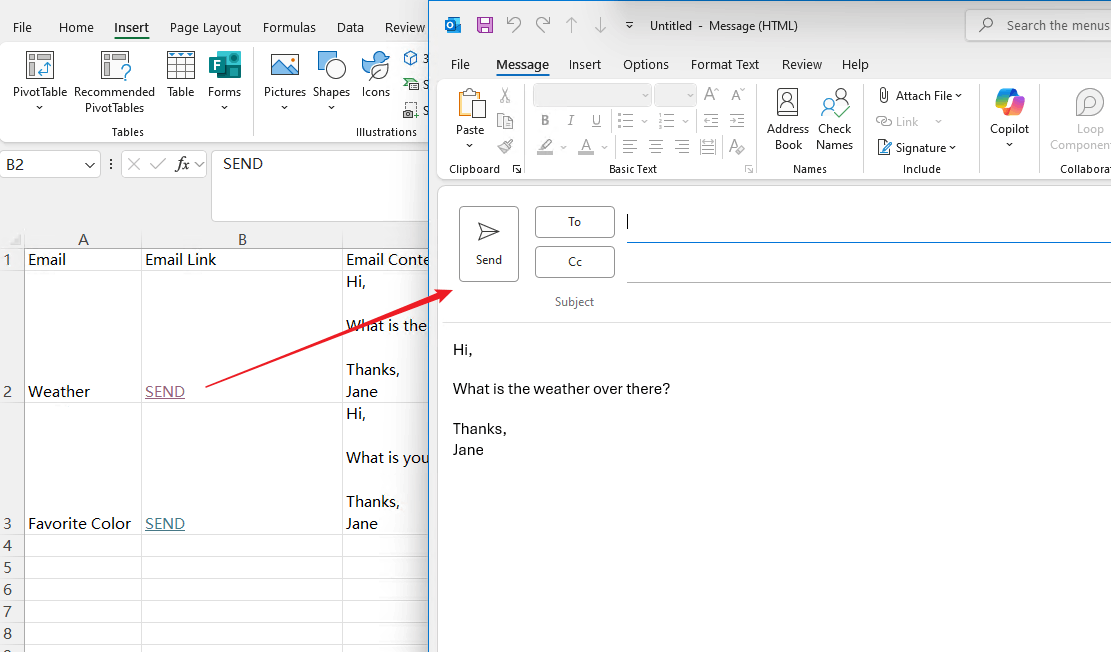 How can I start an Outlook email from Excel and have the text from a cell generate in the email ...