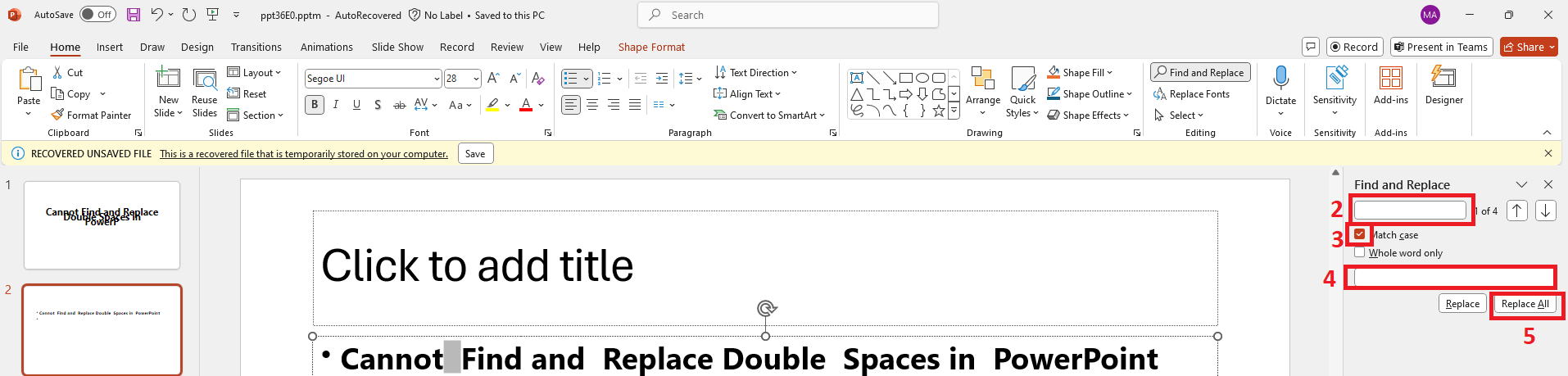 Cannot Find and Replace Double Spaces in PowerPoint - Microsoft Q&A