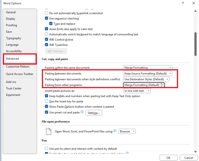 Retaining destination document page size and margins when pasting text ...