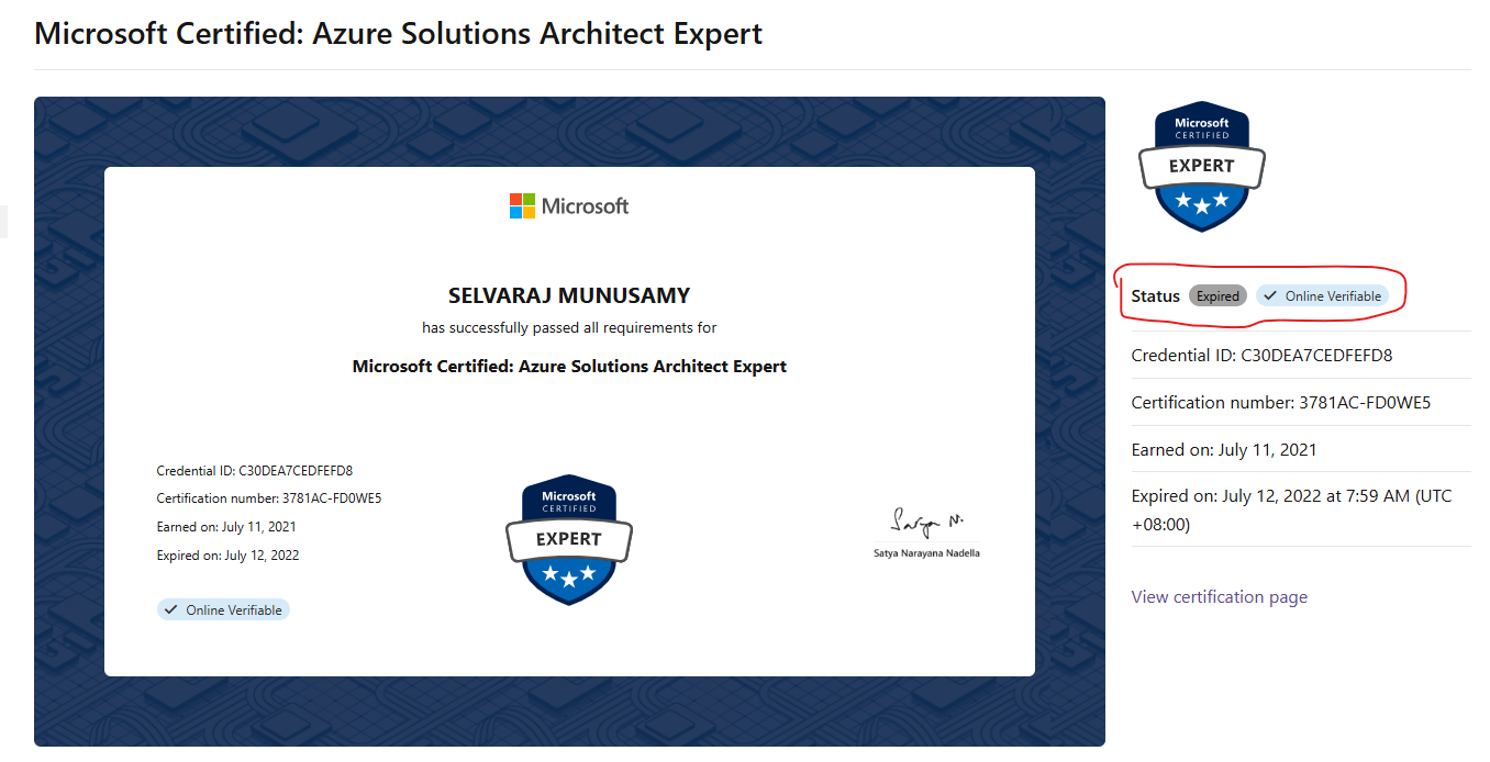 Certification status not updated - Microsoft Q&A