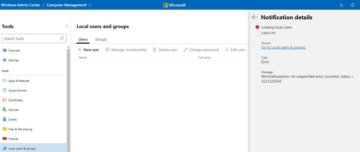Windows Admin Center (WAC) Error when loading Local Users Tab ...