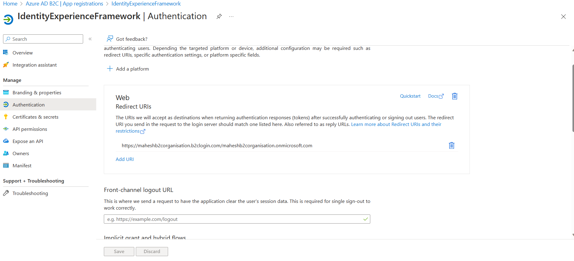 Application registered corresponding to IssuerUri "https://maheshb2corganisation.onmicrosoft.com ...