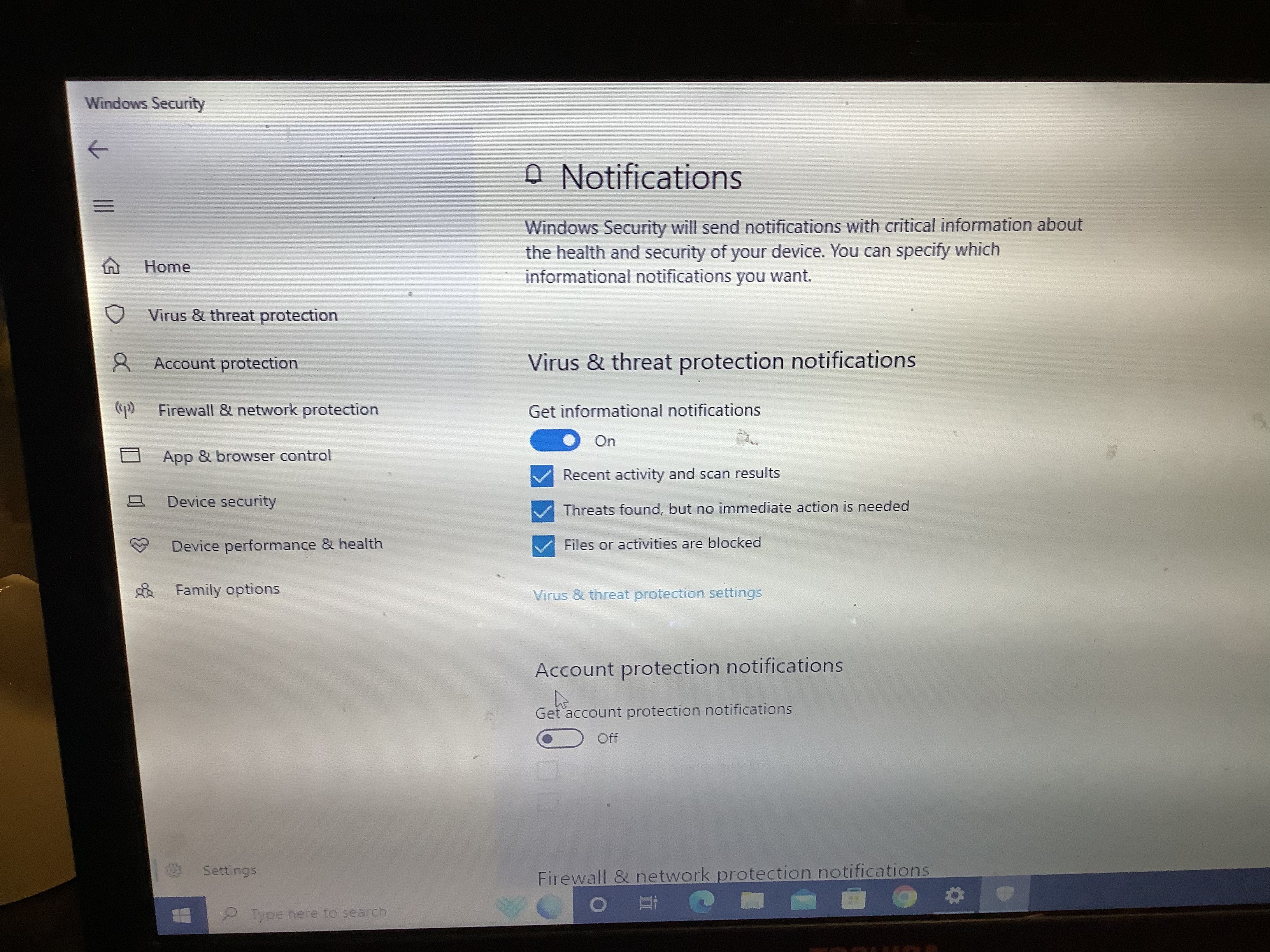 Cannot turn on security and maintenance’s in notifications and actions ...