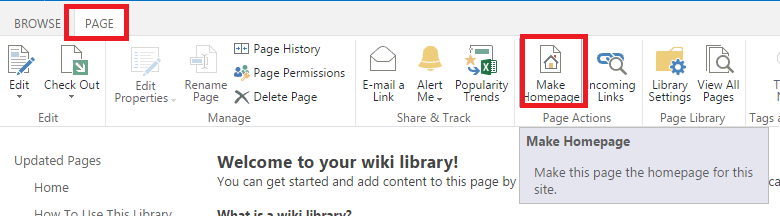 How to 'Make Homepage' in a SharePoint WIKI library - Microsoft Q&A