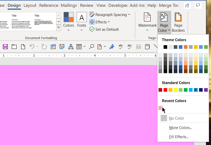 Find RGB value and eye dropper in Microsoft Word 365 (home/personal ...