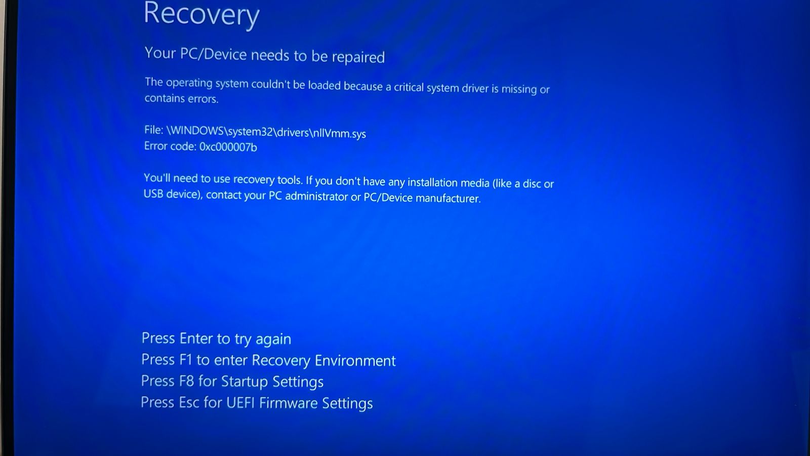 your pc needs repair the operating system couldn't be loaded because a critical system driver is ...