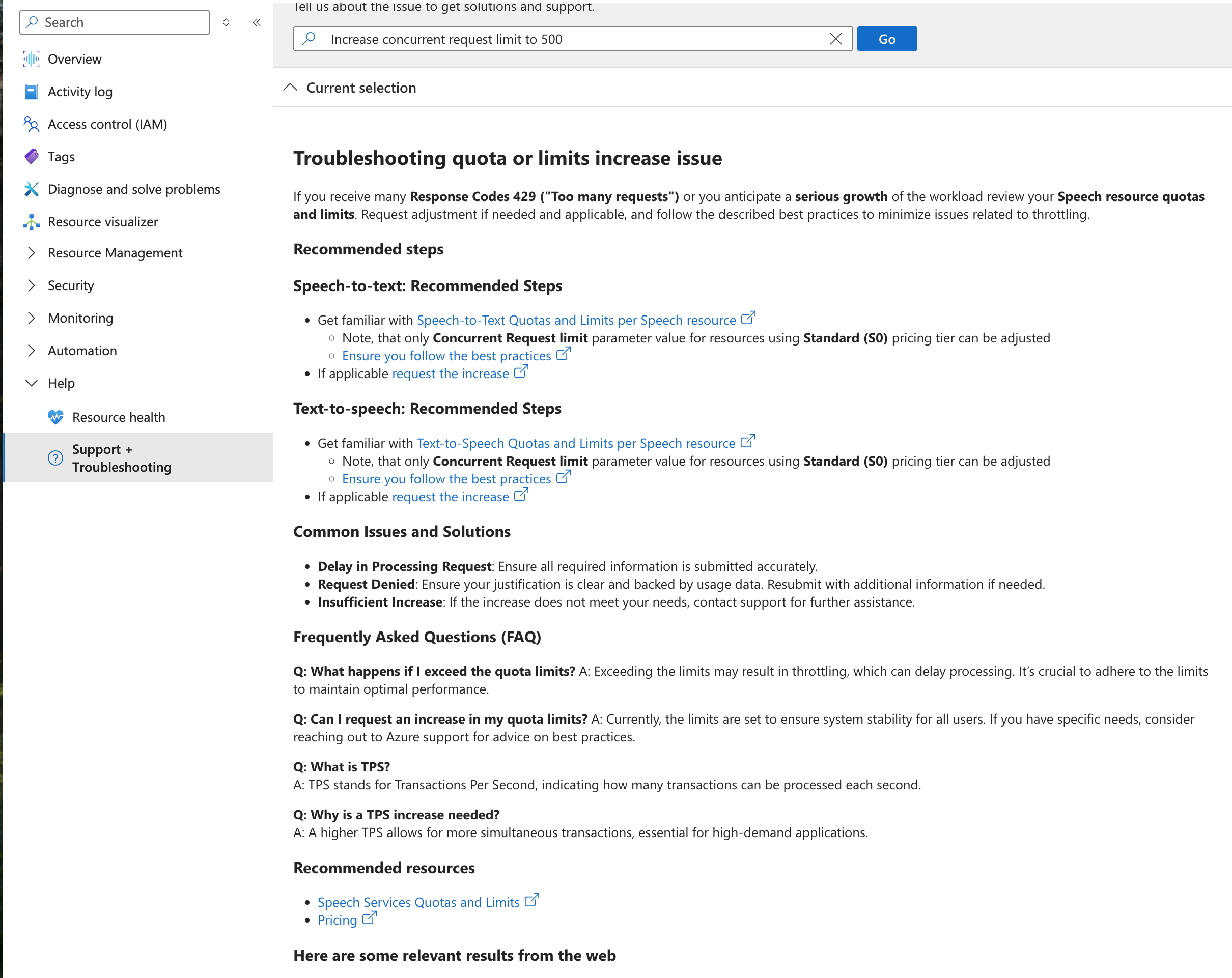 How to increase concurrent rate limit from 100 to 500 for Azure Speech Services - Microsoft Q&A