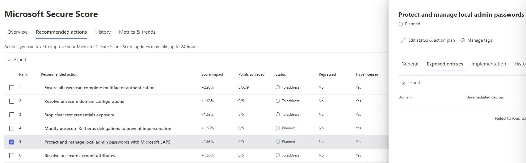 microsoft laps 'Failed to load data. Please try again later.' error in microsoft 365 defender at ...