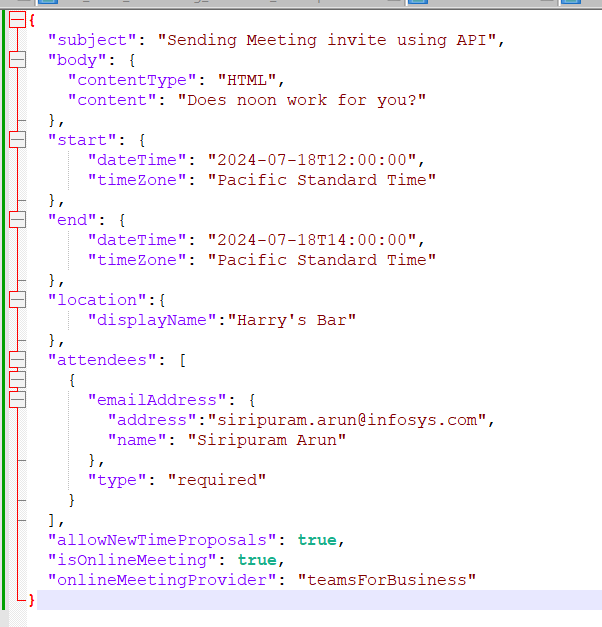 Facing issues while scheduling meeting using MicrosoftGraphAPI - Microsoft Q&A