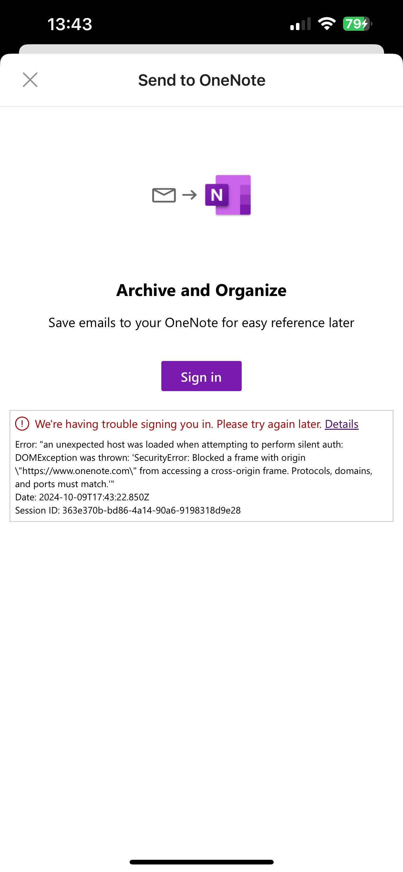 Can’t forward email to Onenote via iPhone/ipad outlook app - Microsoft Q&A