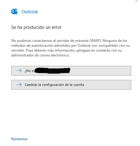 Error in configurated an IMAP Email Account in Outlook - Microsoft Q&A