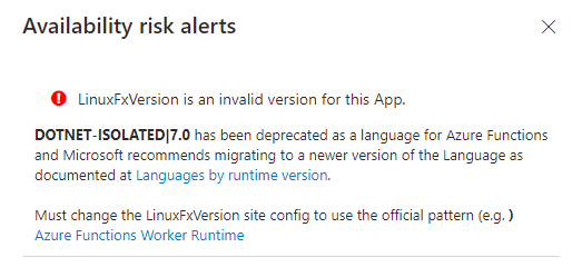 How to fix DOTNET-ISOLATED|7.0 has been deprecated as a language - Microsoft Q&A